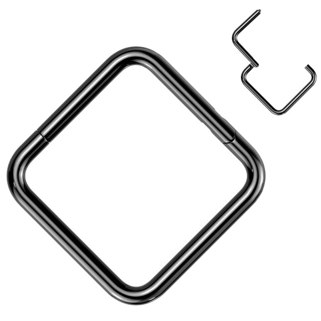 BODY DAZZ 18G-16G Square Shape Titanium Hinged Segment Ring Clicker Cartilage, Septum, Nose Piercing Jewelry (16 Gauge 8mm, Black)