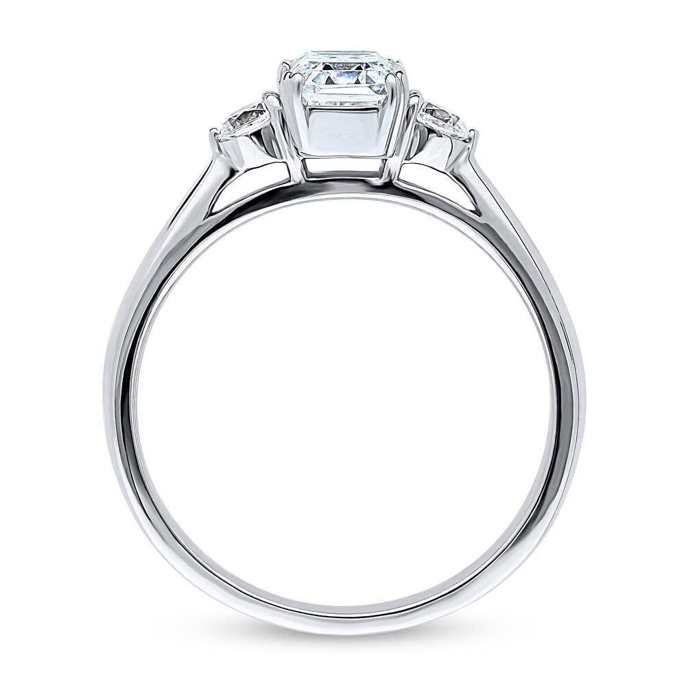 BERRICLE Sterling Silver 3-Stone Wedding Engagement Rings Emerald Cut Cubic Zirconia CZ Anniversary Promise Ring for Women, Rhodium Plated Size 4