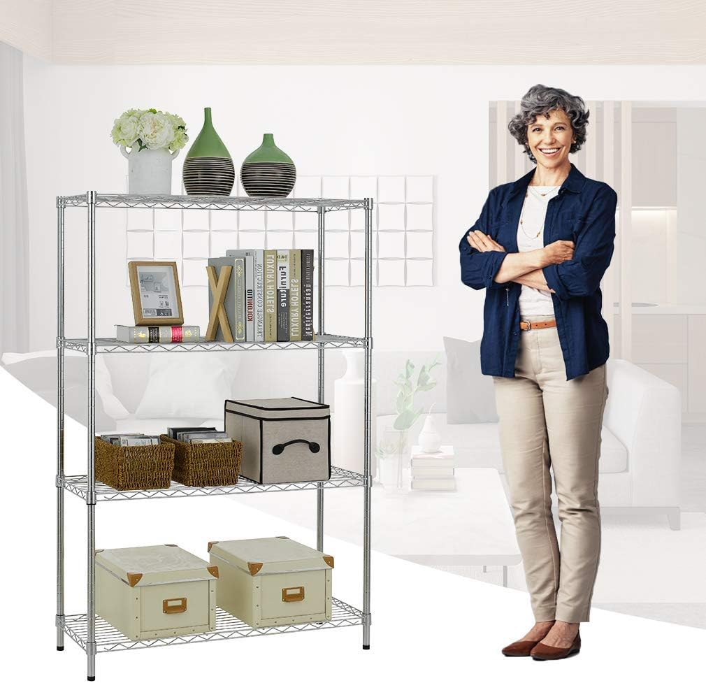 BestOffice Adjustable Wire Shelving Storage Shelves Heavy Duty Shelving Unit for Small Places Kitchen Garage (Chrome, 36×14×54)