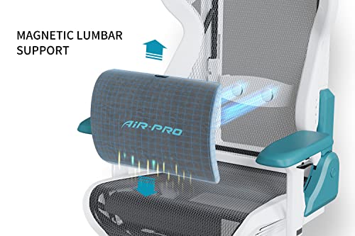 DXRacer Air Gaming Chair, Ultra-Breathable Mesh, 4D Armrests, Memory Foam Headrest, Magnetic Lumbar Support, Modular Design, Standard, White and Cyan (Pro)