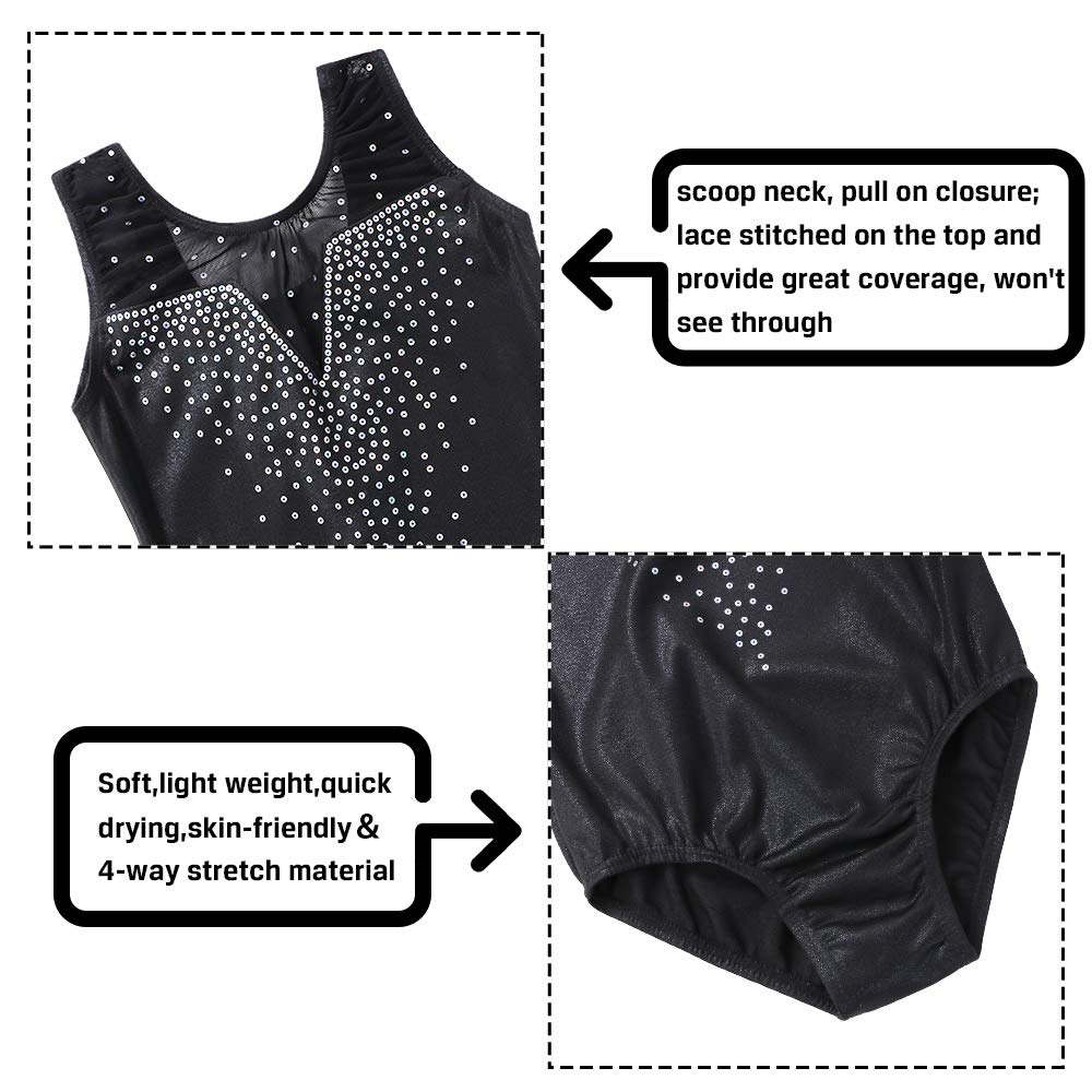BAOHULU Gymnastics Leotards for Toddler Girls Kids Sparkle Sequins Mesh Top Dancewear B198_SequinBlack_8A