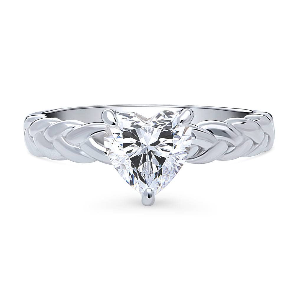 BERRICLE Sterling Silver Woven Wedding Engagement Rings Cubic Zirconia CZ Solitaire Ring for Women, Rhodium Plated Size 4