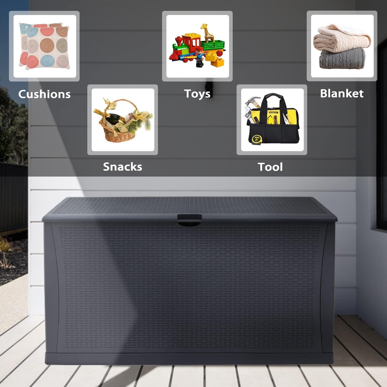 Crownland 120 Gallon Outdoor Storage Deck Box Resin Container Weatherproof Deck Storage Box Containers Patio Garden Furniture Outdoor Storage Boxes All Weather Using,Grey