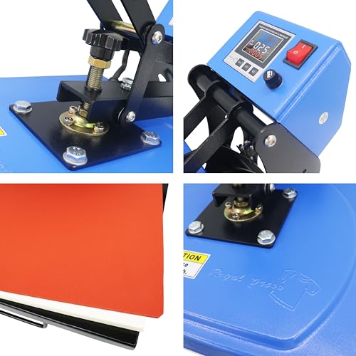 Industrial-Quality 15" x 15" Color LED Digital Sublimation Transfer Machine T-Shirt Heat Press Machine, 15" x 15", Blue