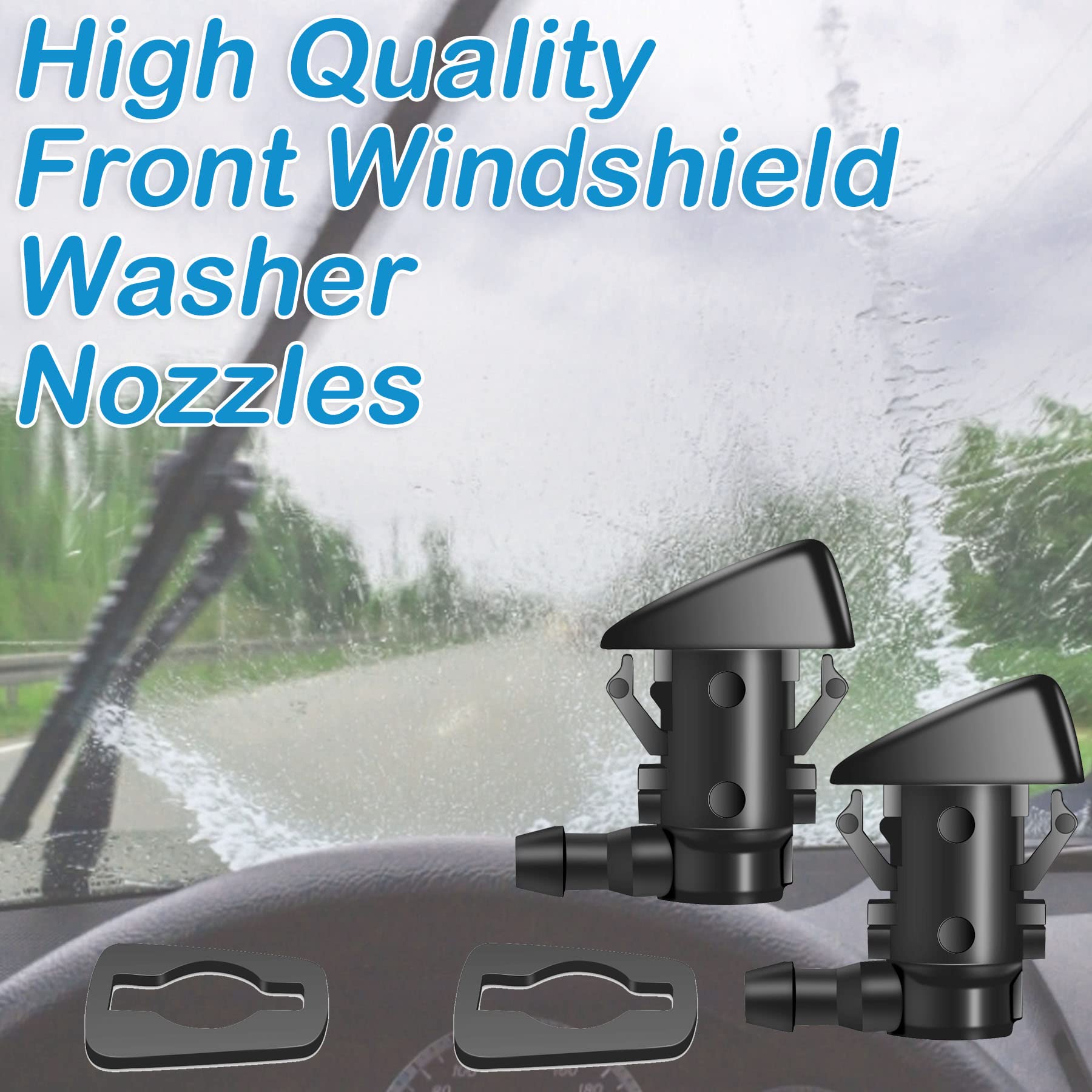 Belleone Windshield Washer Nozzle Kit Compatible with 2005-2016 Jeep Grand Cherokee, 2005-2013 Chevy Malibu, Pontiac G6, Saturn Aura, Replace #55372143AB, 15247800, 55156427AB, 55079049AA, 2PCS