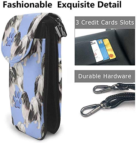Japanese Chins Pet Dog Women Soft PU Leather Cellphone Purse Wallet Handbag Small Crossbody Shoulder Bag