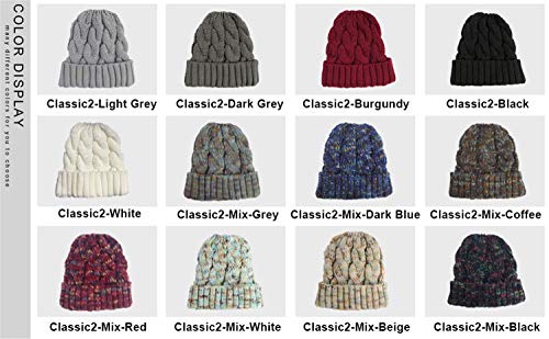 Bocianelli Womens High Messy Bun Beanie Hat with Ponytail Hole, Winter Warm Trendy Knit Ski Skull Cap Classic-Black