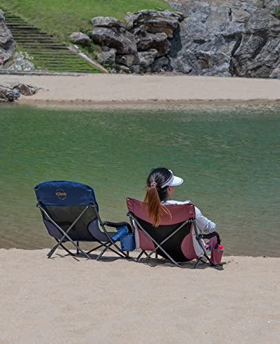 iClimb Low Wide Beach Camping Folding Chair with Side Pocket and Carry Bag (1, Navy)