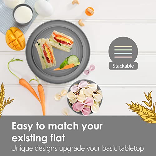 Teivio 24-Piece Kitchen Plastic Wheat Straw Dinnerware Set, Service for 6, Dinner Plates, Dessert Plate, Cereal Bowls, Cups, Unbreakable Plastic Outdoor Camping Dishes, Grey