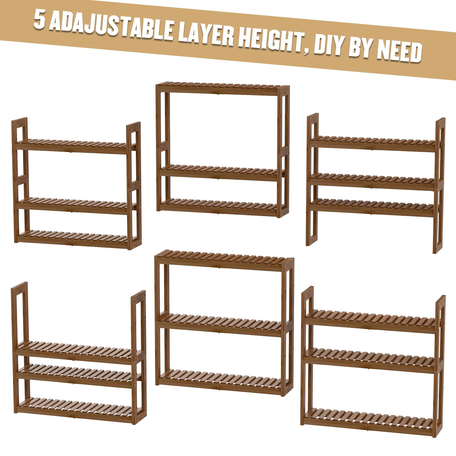 Domax Bathroom Shelves Over The Toilet Storage Shelf - 3 Tier Wall Mount Bamboo Bathroom Shelf Organizer Multifunctional Adjustable Layer Free Standing Utility Shelves for Bathroom Living Room Kitchen