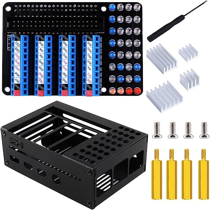 GeeekPi GPIO Screw Terminal Block Breakout Board HAT with Case for Raspberry Pi, GPIO Expansion Board Breakout Module with GPIO Status LED for Raspberry Pi 4B Only