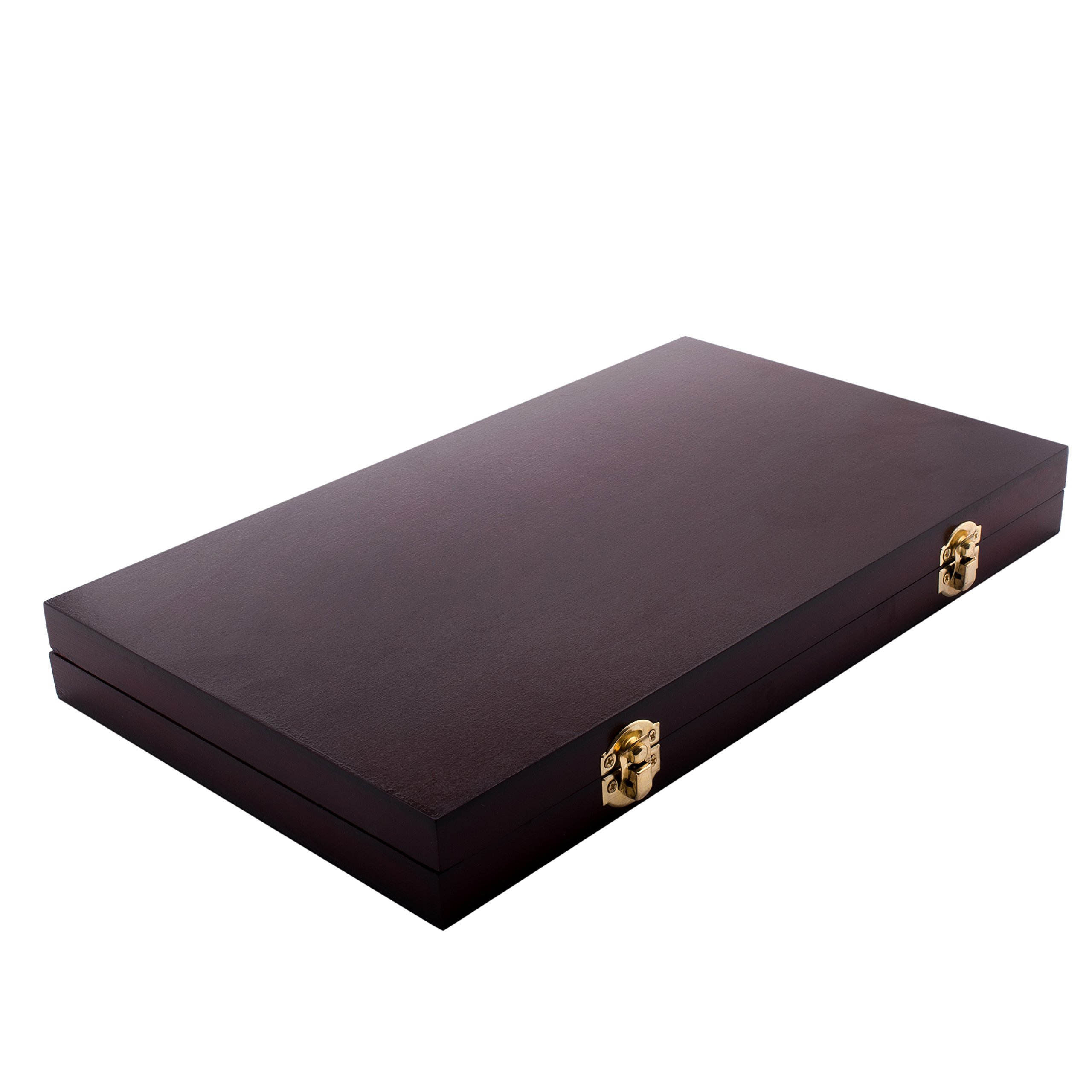 Backgammon Set by Classic 14" Folding Wooden Board Game with 30 Checkers, Doubling Cube, Dice