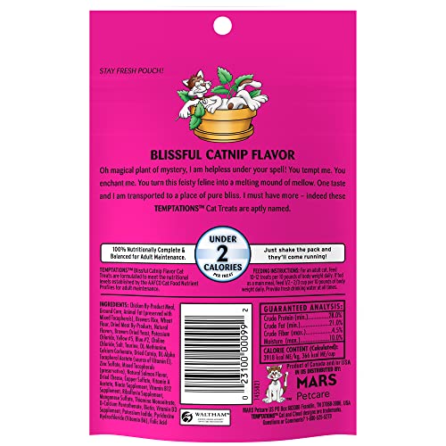TEMPTATIONS Classic Treats for Cats Blissful Catnip Flavor 3 Ounces (Pack of 12)