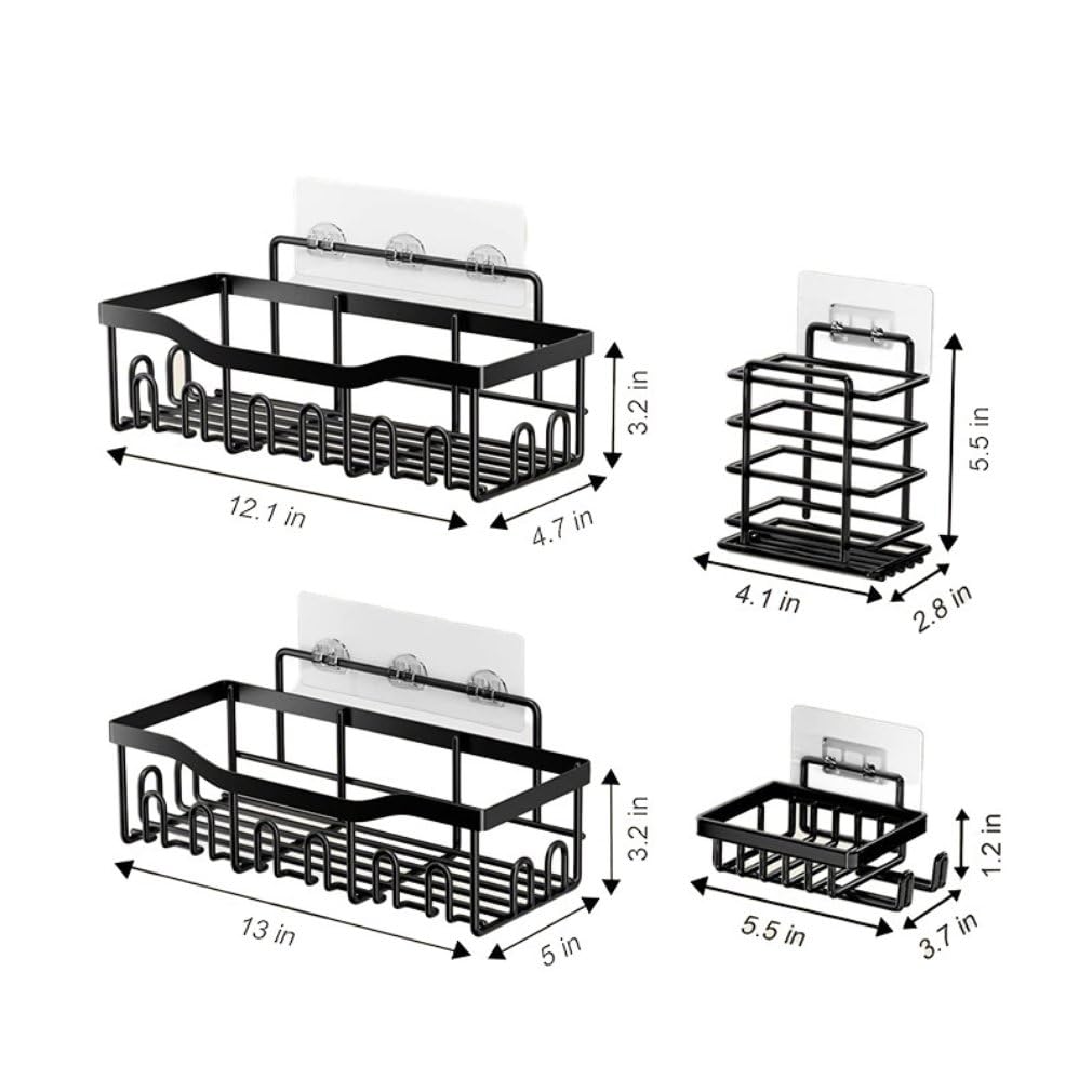 Flyxiregg Shower Caddy 4 Pack，Bathroom Shower Organizers，Shower Organizer for Bathroom Storage&Home Decor&Kitchen，No Drilling，Stainless Steel Shower Shelves with 10 Hooks