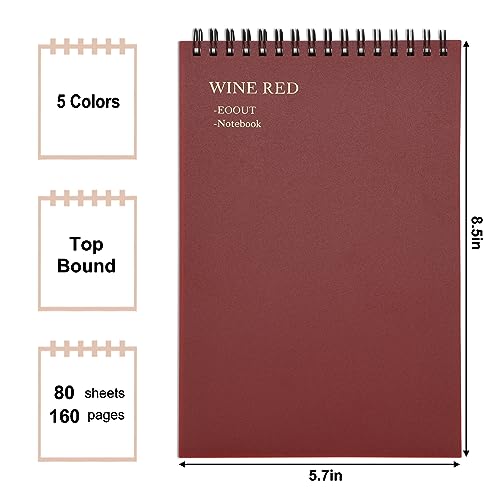 EOOUT 5pcs Top Bound Spiral Notebook 5 Color A5 Size Thick Plastic Hardcover 7mm College Ruled Paper 60 Sheets (120 Pages) Journal for School and Office Supplies
