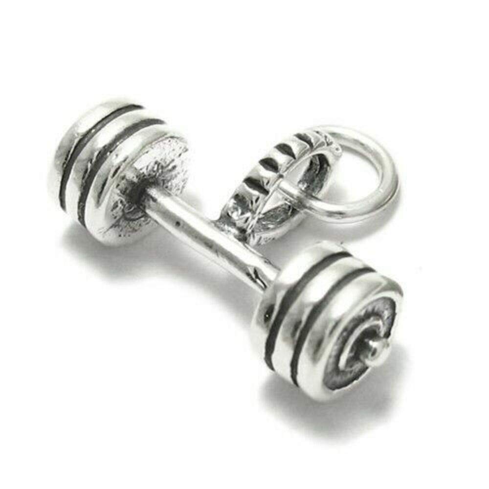 Charm - Sterling Silver - Jewelry - Pendant - 3D Barbell Weight-Lifting Dumb-Bell