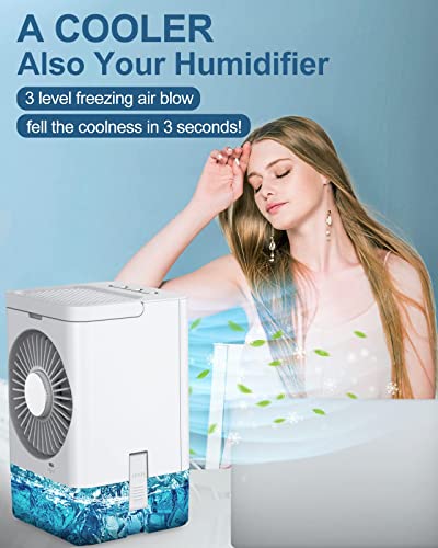 Portable Air Conditioners Fan, 700ml Evaporative Air Cooler, 7 Colors Light 3 Speeds Small Personal Air Conditioner, Quiet Mini Air Conditioner with Humidifier for Room Office Desk Camping