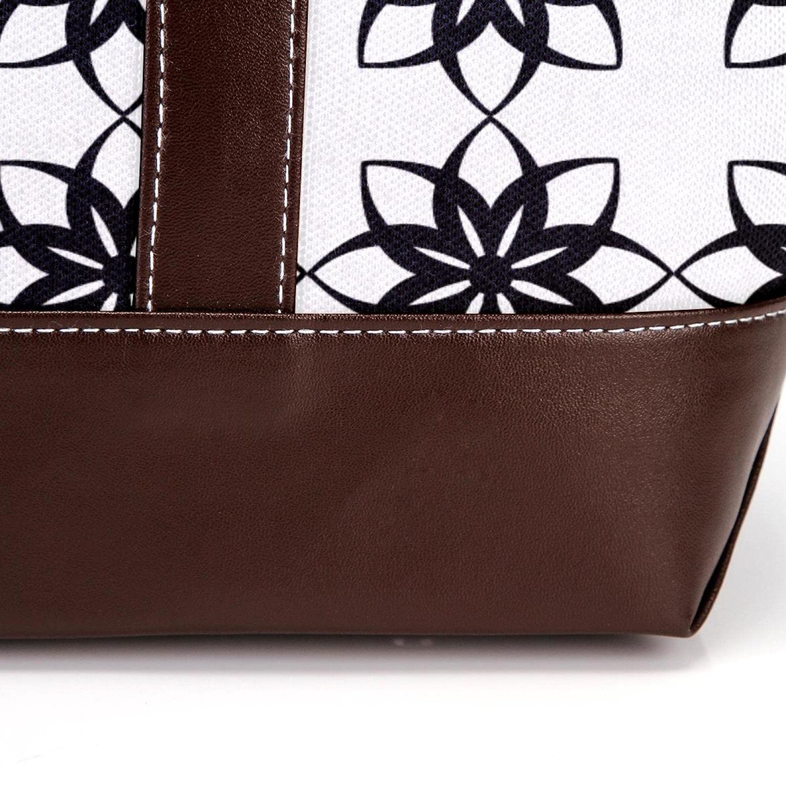 Black and White Repeating Geometric Flower Pattern Tote Bags Large Leather canvas Purses and Handbags for Women Top Handle Shoulder Satchel Hobo Bags
