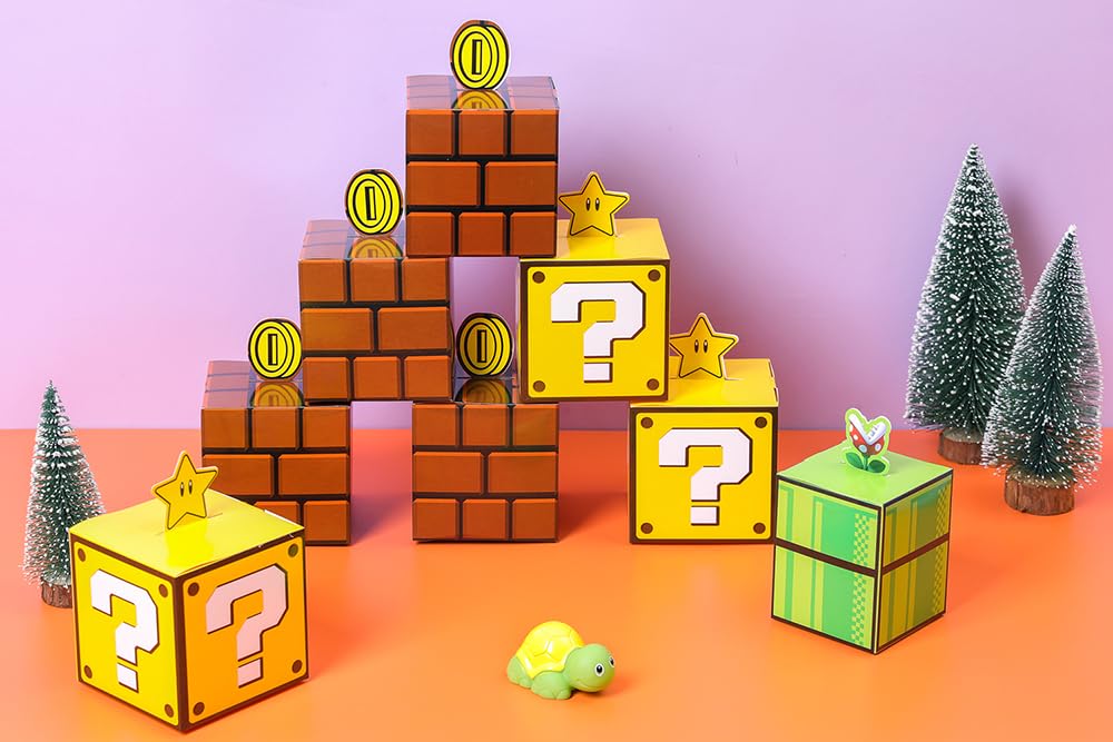 SUYEPER Super Theme Water Pipe Question Brick Treat Boxes Snack Goody Cardboard Bag Birthday Party Favors Decorations Gift Wrap Boxes (12PCS)