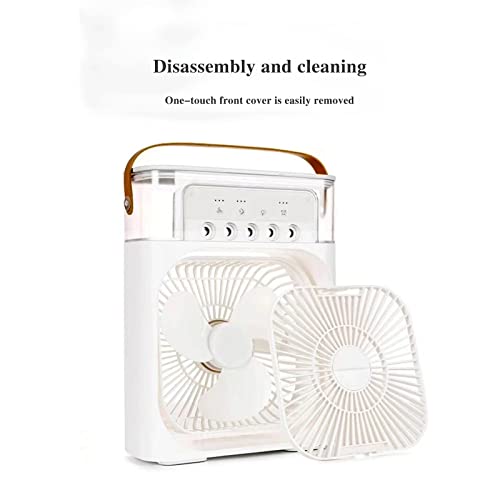 Portable Air Conditioners Fan, 4-IN-1 Personal Mini Cooling Unit with 3-Speeds, 5 Misting Holes, 7-Color Light, USB Handle, Auto Timer, Ideal for Room, Office, Travel (White)