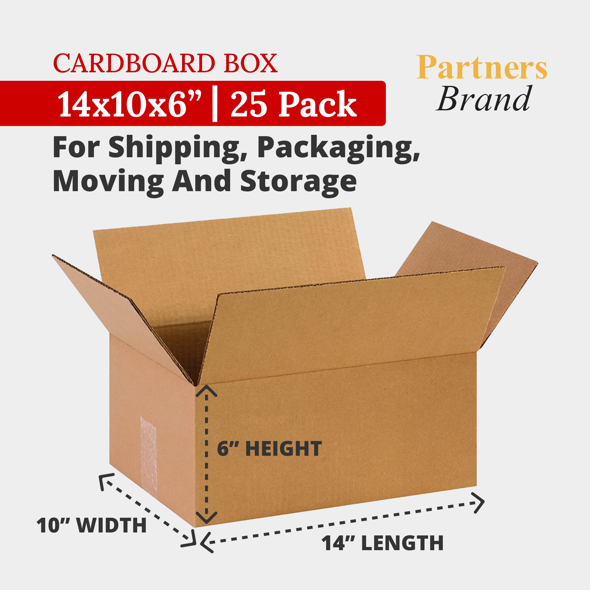Partners Brand 14x10x6 Corrugated Cardboard Boxes, 14"L x 10"W x 6"H, Pack of 25 | Shipping, Packaging, Moving, Storage Box for Business, Strong Wholesale Bulk Boxes 14x10x6 14106