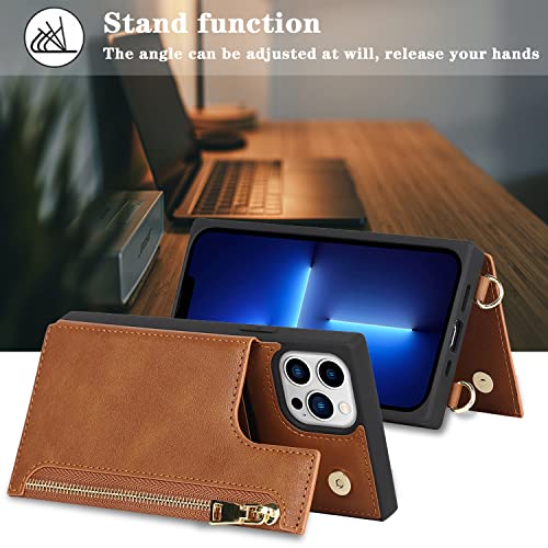 Havaya Crossbody Wallet for iPhone 13 pro max case with Strap iPhone 13 pro max case with Card Holder-Brown