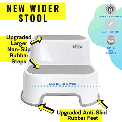 Wider Dual Height 2 Step Stool for Kids | Toddler's Stool for Potty Training and Use in The Bathroom or Kitchen | BPA-Free Strong Soft-Grip Steps for Comfort and Safety (1 Pack, Greige)