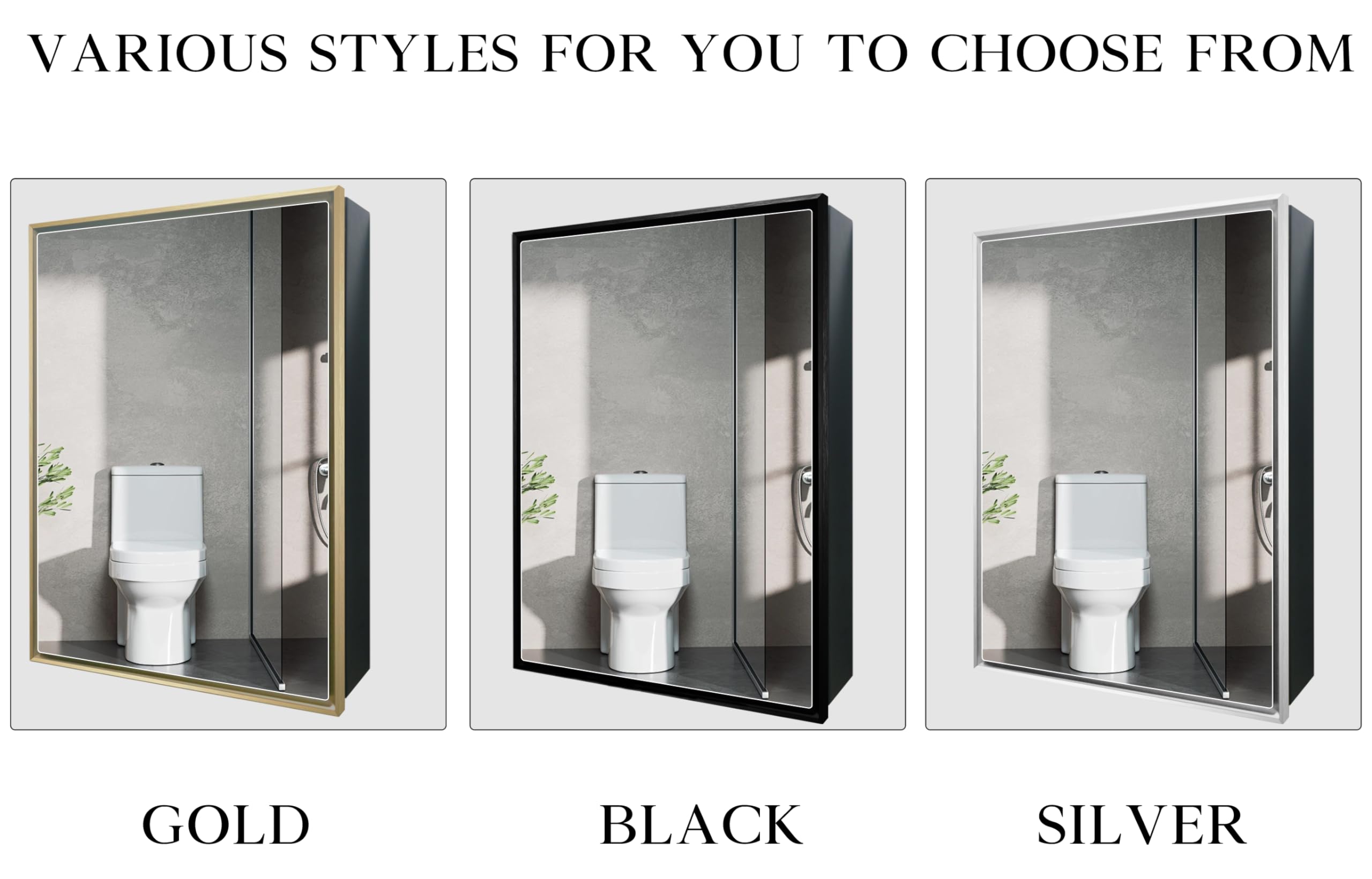 FOMAYKO Bathroom Medicine Cabinet with Aluminum Framed Mirror,24"x30" Surface Mount Bathroom Vanity Mirror,Single Door Gold Bathroom Mirror with Storage Cabinet