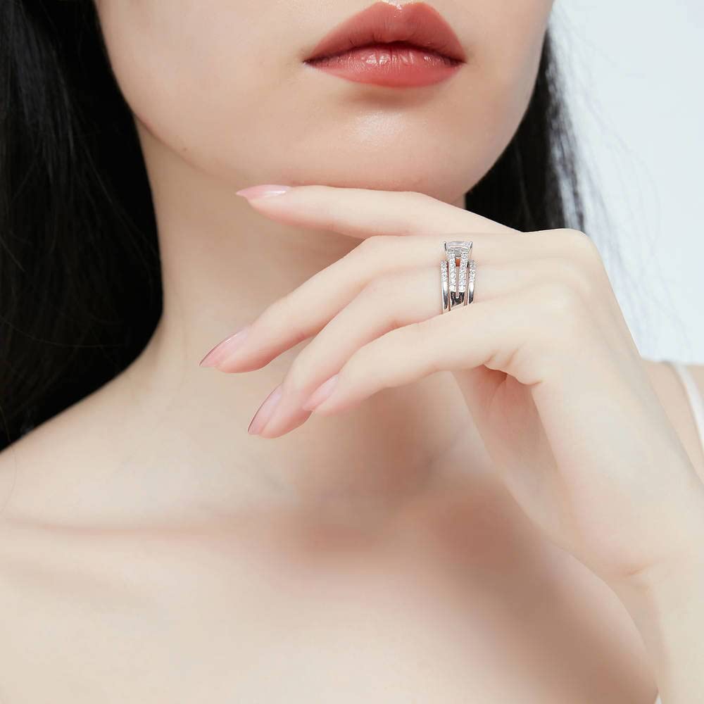 BERRICLE Sterling Silver Solitaire Wedding Engagement Rings 2 Carat Princess Cut Cubic Zirconia CZ Statement Split Shank Ring Set for Women, Rhodium Plated Size 7