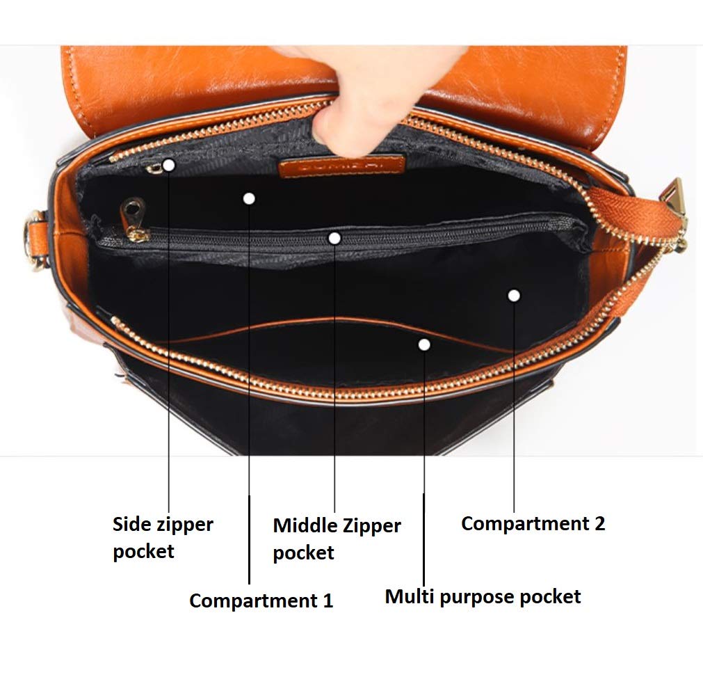 JeHouze Women's Genuine Leather Messenger Crossbody Medium Handbag Shoulder Vintage Purse (Brown)