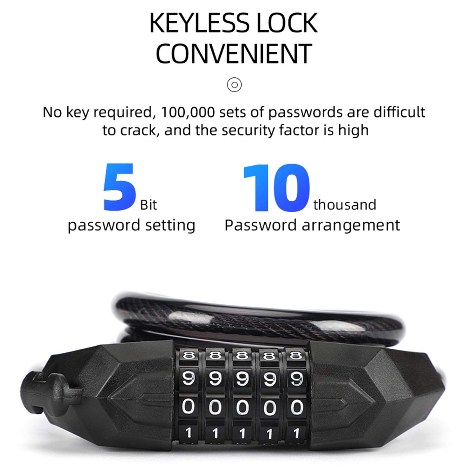 Bicycle Lock, Bike Steel Cable Lock 5-Digit Password Anti-Theft Lock for Cycling Security Bicycle Accessories(Black)