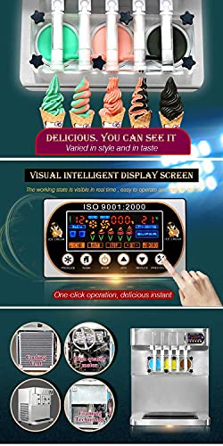 Kolice Commercial Desktop 5 Flavors Soft Serve Ice Cream Machine, Gelato Ice Cream Maker-ETL, 5 Different Discharge Nozzles, Upper Tanks Refrigerated, Transparent Dispenser Set