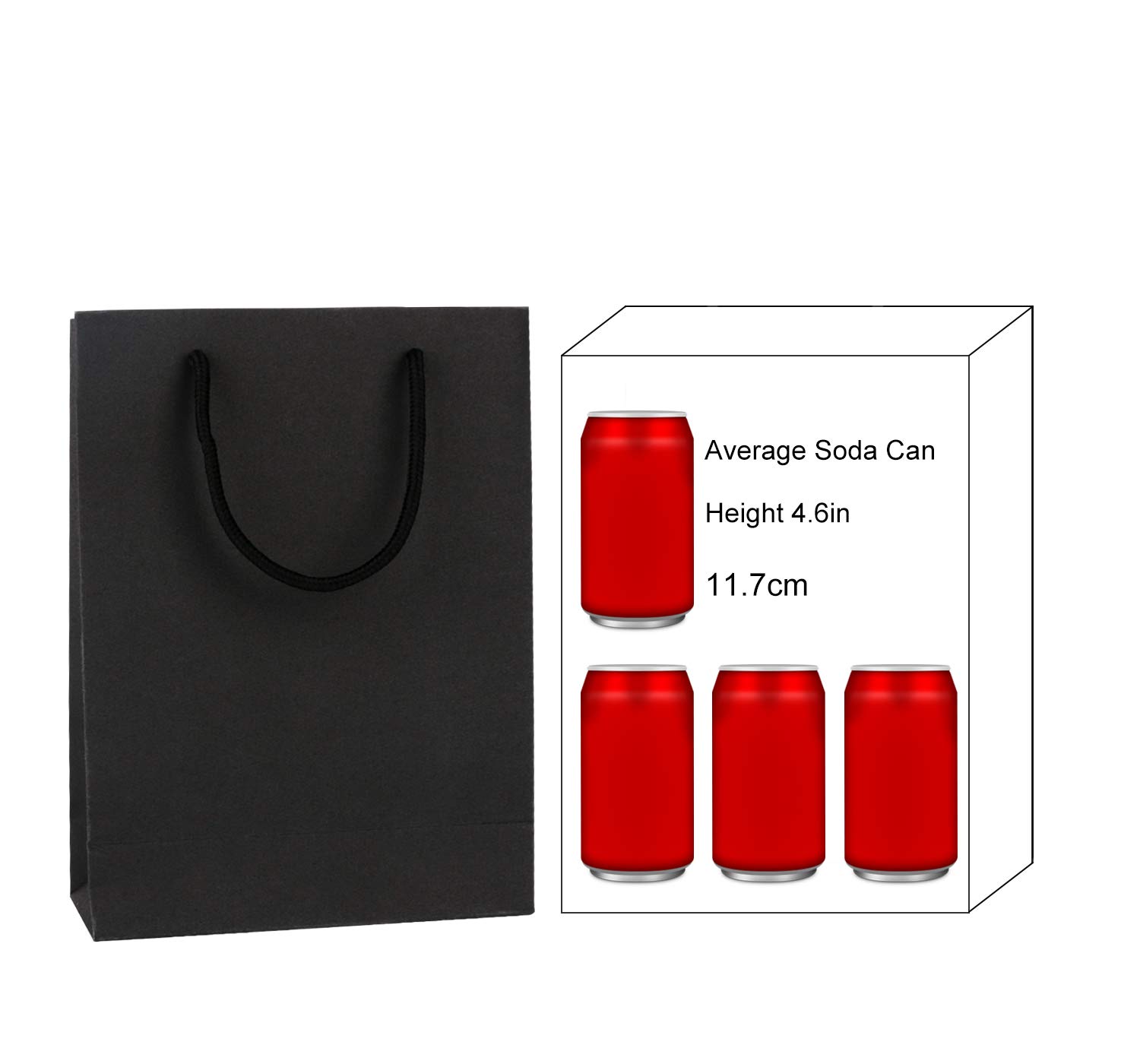 driew Black Gift Bags with Handles, Medium Black Paper Bags Gift Bag Black 7.5x3x10 inches Pack of 50