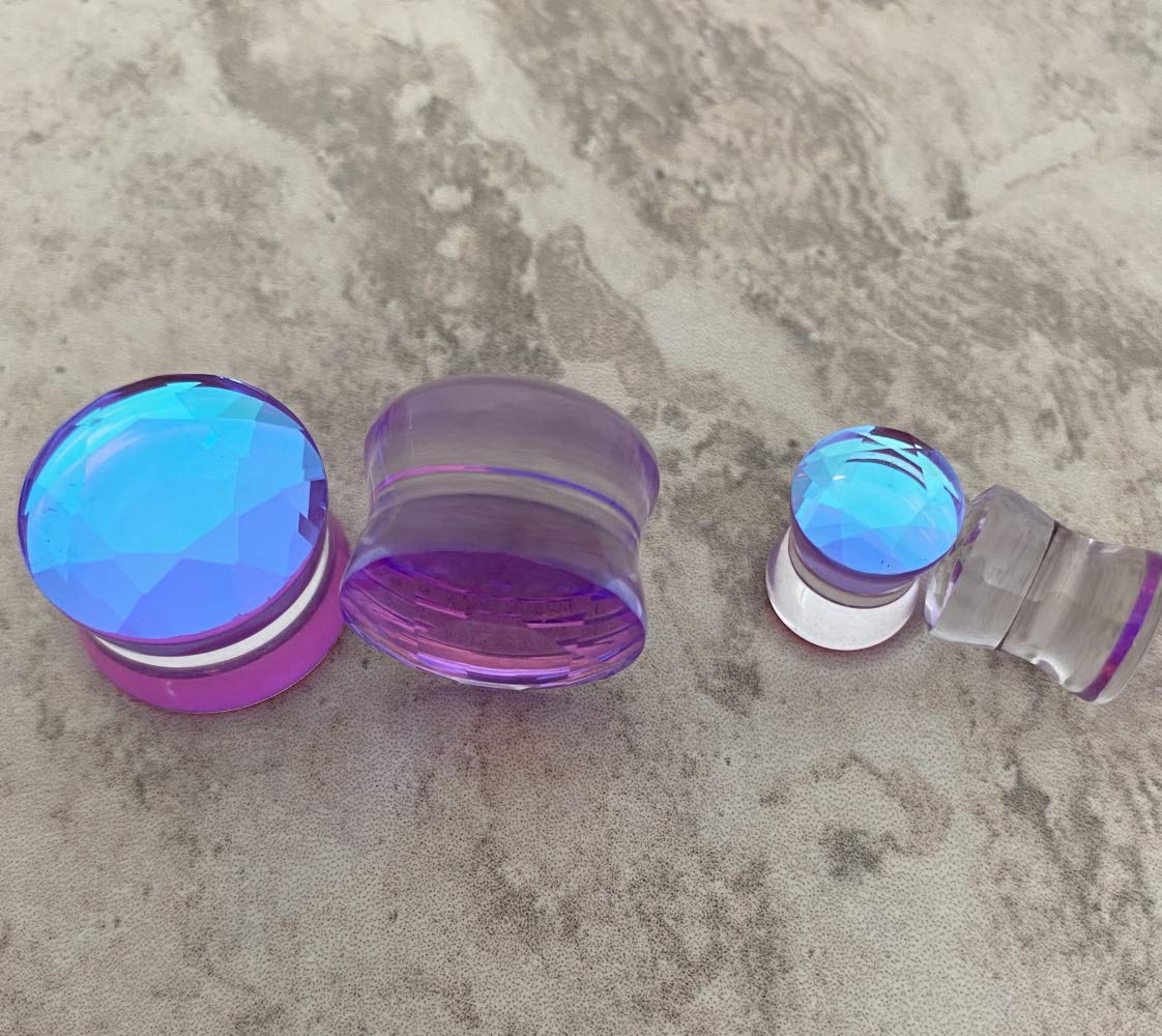BODY DAZZ Pair 2G-25mm Reversible AB/Purple Glass Plugs Double Flared (7/16 Inch (11mm))
