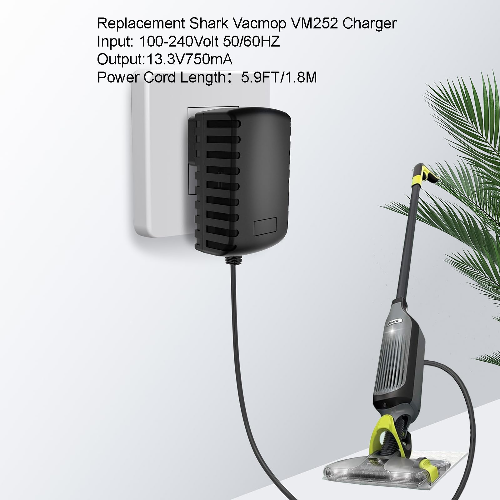 for Shark Vacmop Charger Compatible with Shark VM252 VM251 VM252C QM250 VM200 VM200C VC200 UM205 VC205 Hard Floor Vacuum Mop 13.3V Magnetic Power Cord Charger