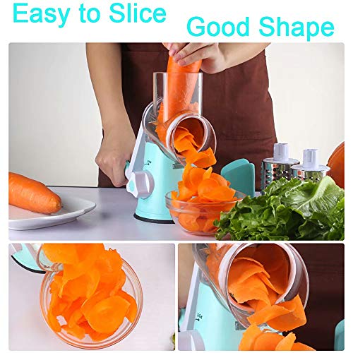 Cheese Grater Rotary Cheese Shredder Vegetable Slicer 3-in-1 Vegetable Shredder Grater Slicer Grinder for Potato Onion Cucumber Carrot Blue