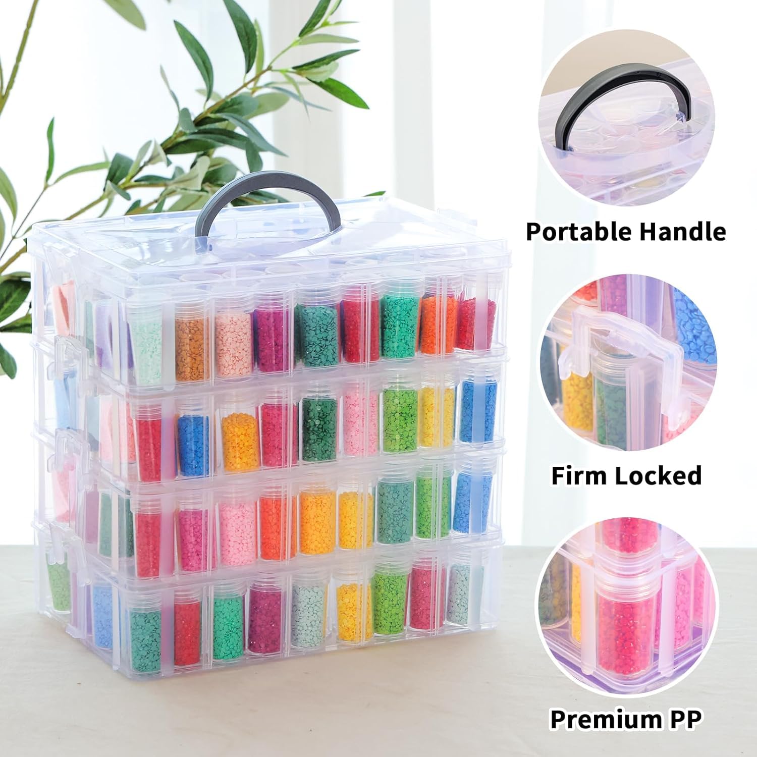 doovide 3-Tier Diamond Painting Storage Container, 150 Slots Portable Bead Organizer Box, Stackable Crafts Organizers for DIY Diamond Art Craft Jewelry Bead Storage (150)
