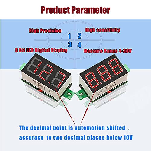 DaFuRui dc Voltage Display,6pcs Mini Digital Voltmeter 0.36 Inch Three-Wire DC 0-100V Voltage Tester Reverse Polarity Protection and Accurate Pressure Measurement(Red/Green/Blue)