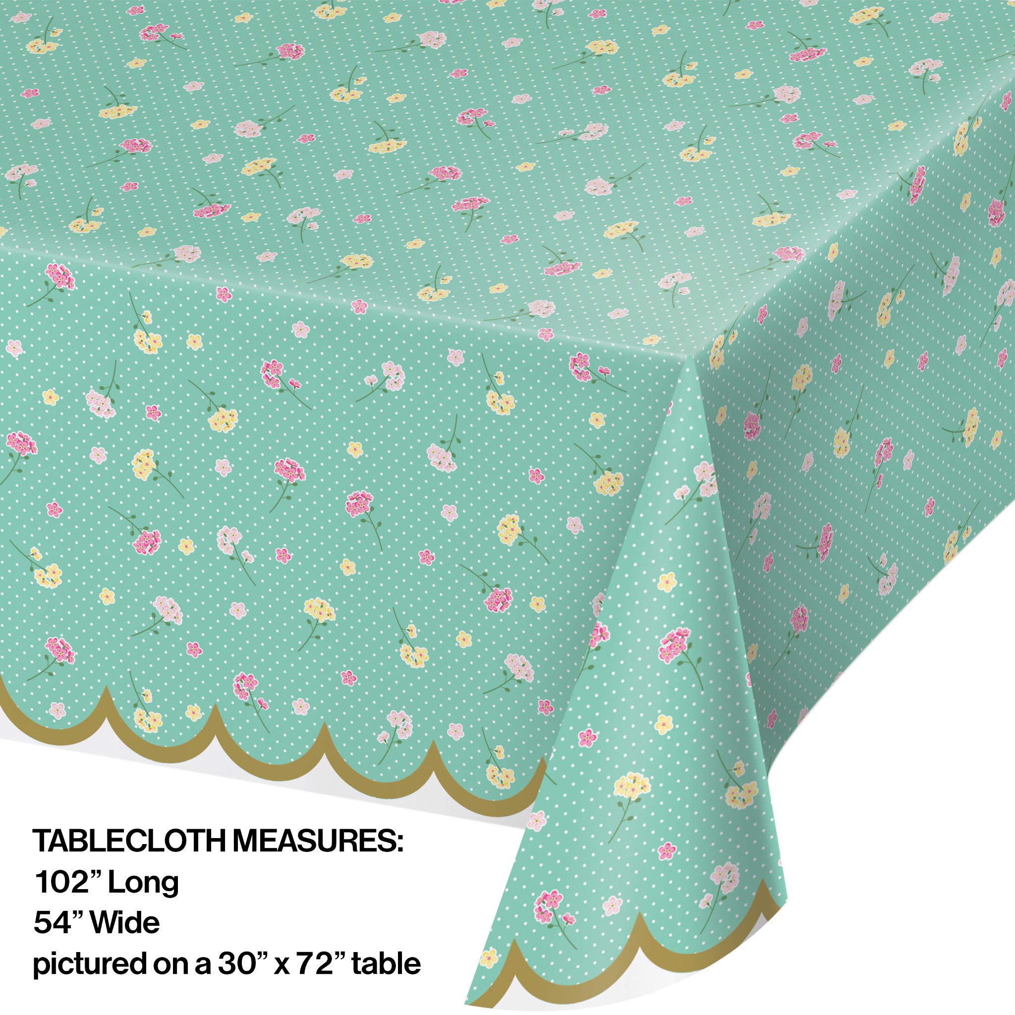 Floral Themed Tea Party Supplies: Bundle Includes Paper Dessert Plates & Napkins for 16 Guests Plus a Tablecover, Centerpiece, Hanging Coutouts, and Happy Birthday Banner