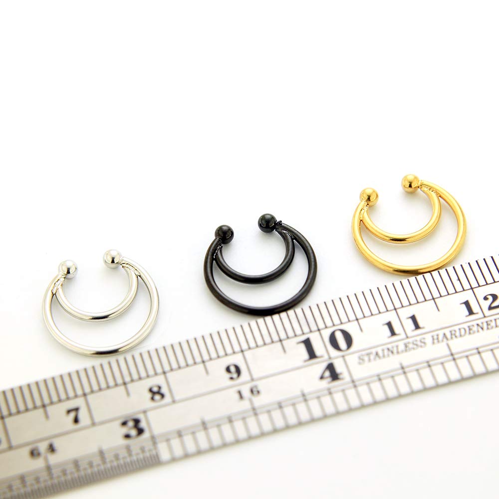 Black PVD Twin Circular Design 16 Gauge 316L Surgical Steel Fake Septum Non Piercing Ring