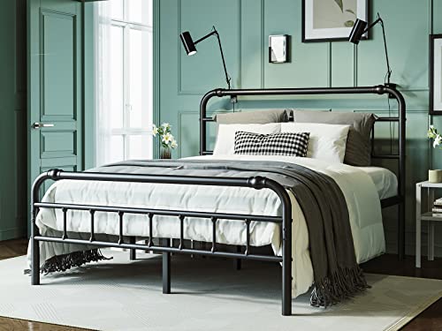FSCHOS Full-Size-Bed-Frame-with-Headboard and Footboard, 18 Inch Metal Platform , Premium Steel Heavy Duty Bed Frame Full No Box Spring Needed, Easy Assembly, Black