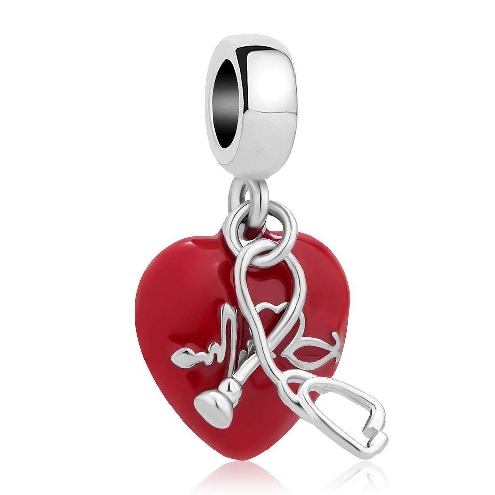 CharmSStory Heartbeat Nurse Stethoscope Medical Charms Bead fit European Bracelets