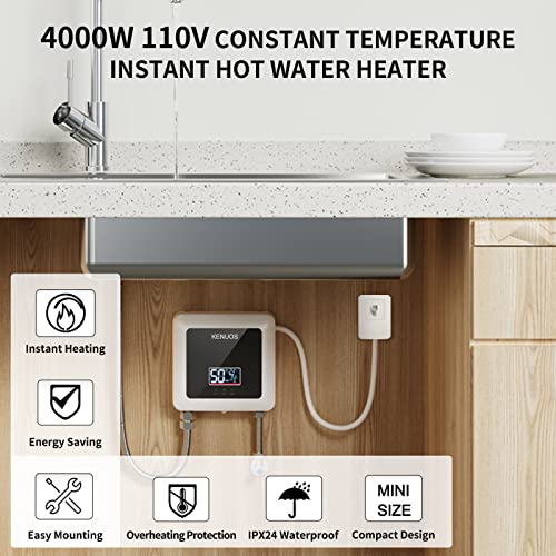 KENUOS 5500W 110V Electric Tankless Constant Temperature Instant Hot Water Heater with Remote Control, Digital Display ,On Demand Hot Water for Home Kitchen Indoor