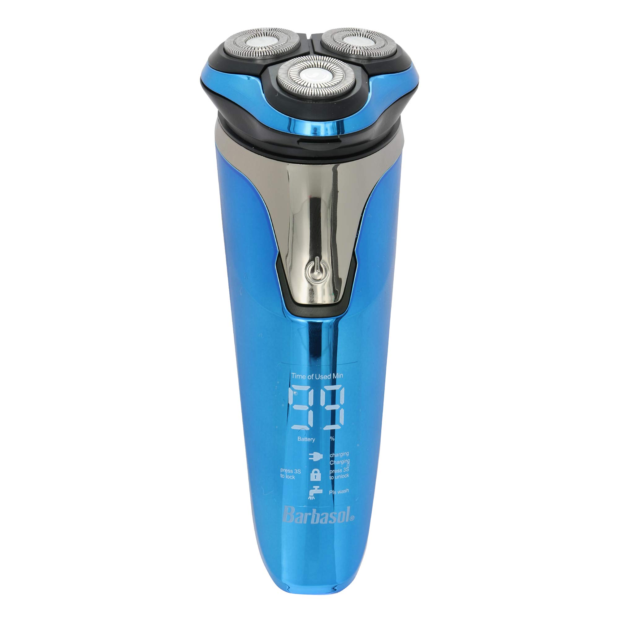 Barbasol Rechargeable Electric Wet and Dry Rotary Shaver with Stainless Steel Blades, Pop Up Trimmer and LCD Screen