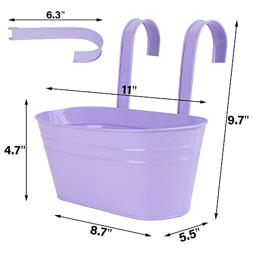 Glory Island 5 Pcs Hanging Flower Pot, Metal Iron Bucket Fence Hanging Planters for Outdoor Plants, Planter Box with Detachable Hooks for Railing Balcony Garden Yard