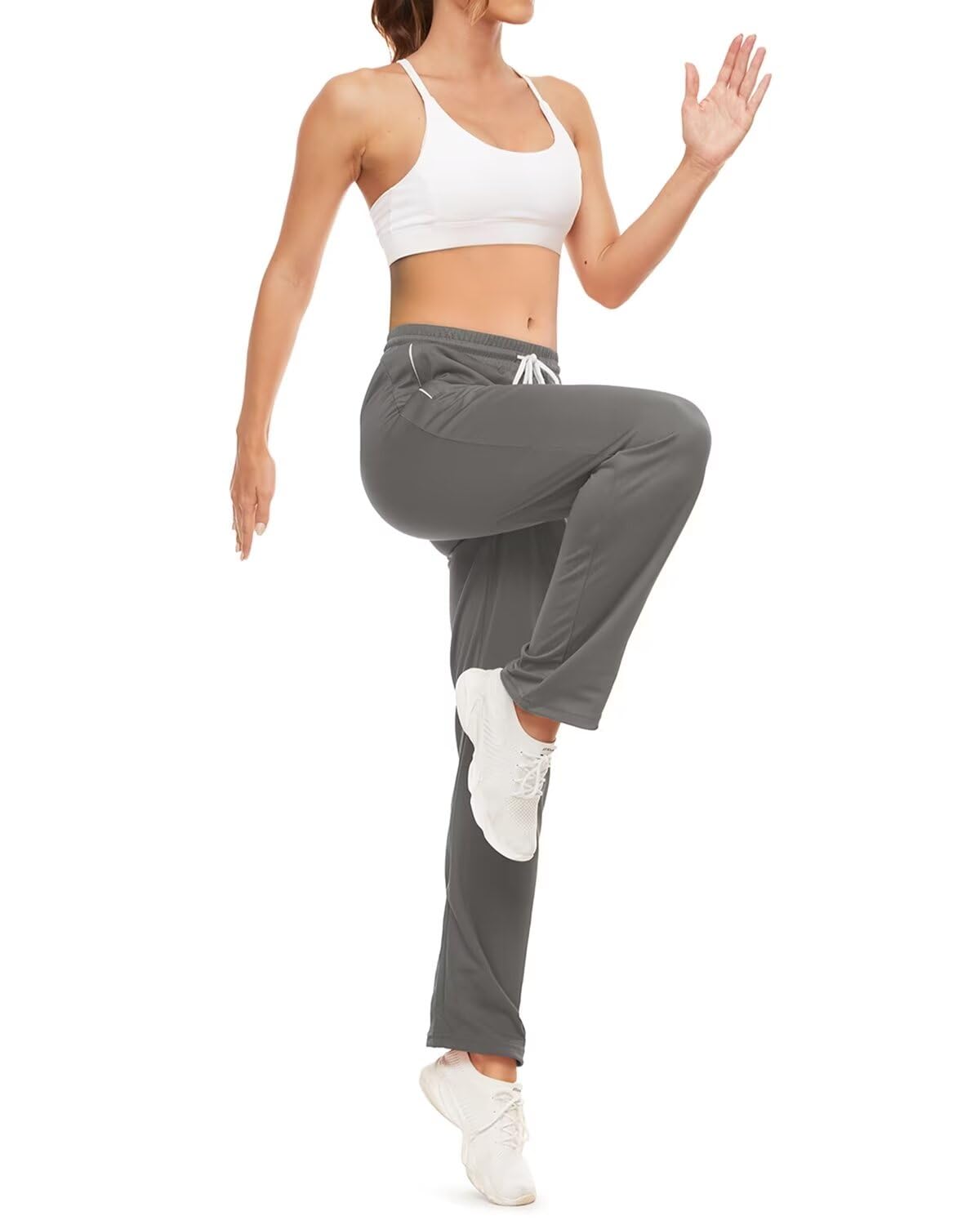 Boladeci Womens Lightweight Breathable 3D Mesh Sweatpants with Zipper Pockets Elastic Waist Drawstring Quick Dry Comfy Open Bottom Running Workout Gym Athletic Track Pants Black Size M