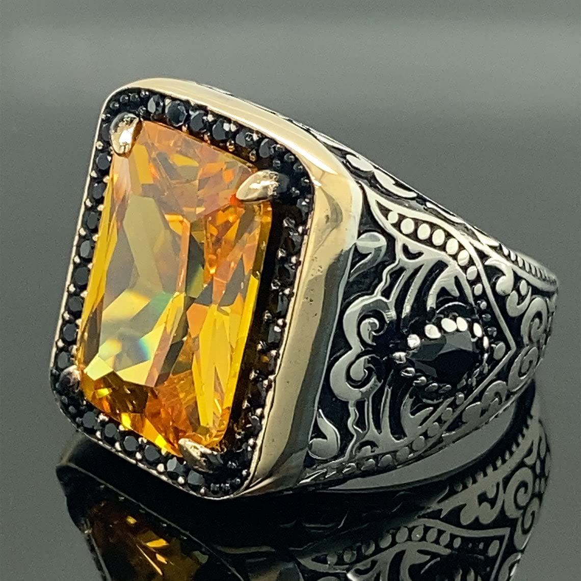 Men Silver Handmade Ring, Citrine Gemstone Ring, Ottoman Style Vintage Ring, 925k Sterling Silver Ring, Gift For Him