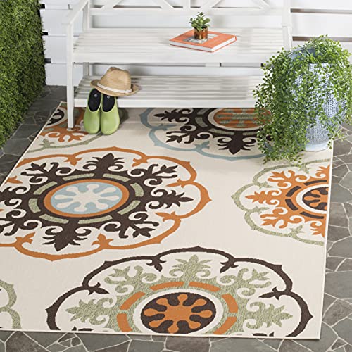 SAFAVIEH Veranda Collection Accent Rug - 2'7" x 5', Cream & Terracotta, Floral Design, Non-Shedding & Easy Care, Indoor/Outdoor & Washable-Ideal for Patio, Backyard, Mudroom (VER002-0715)