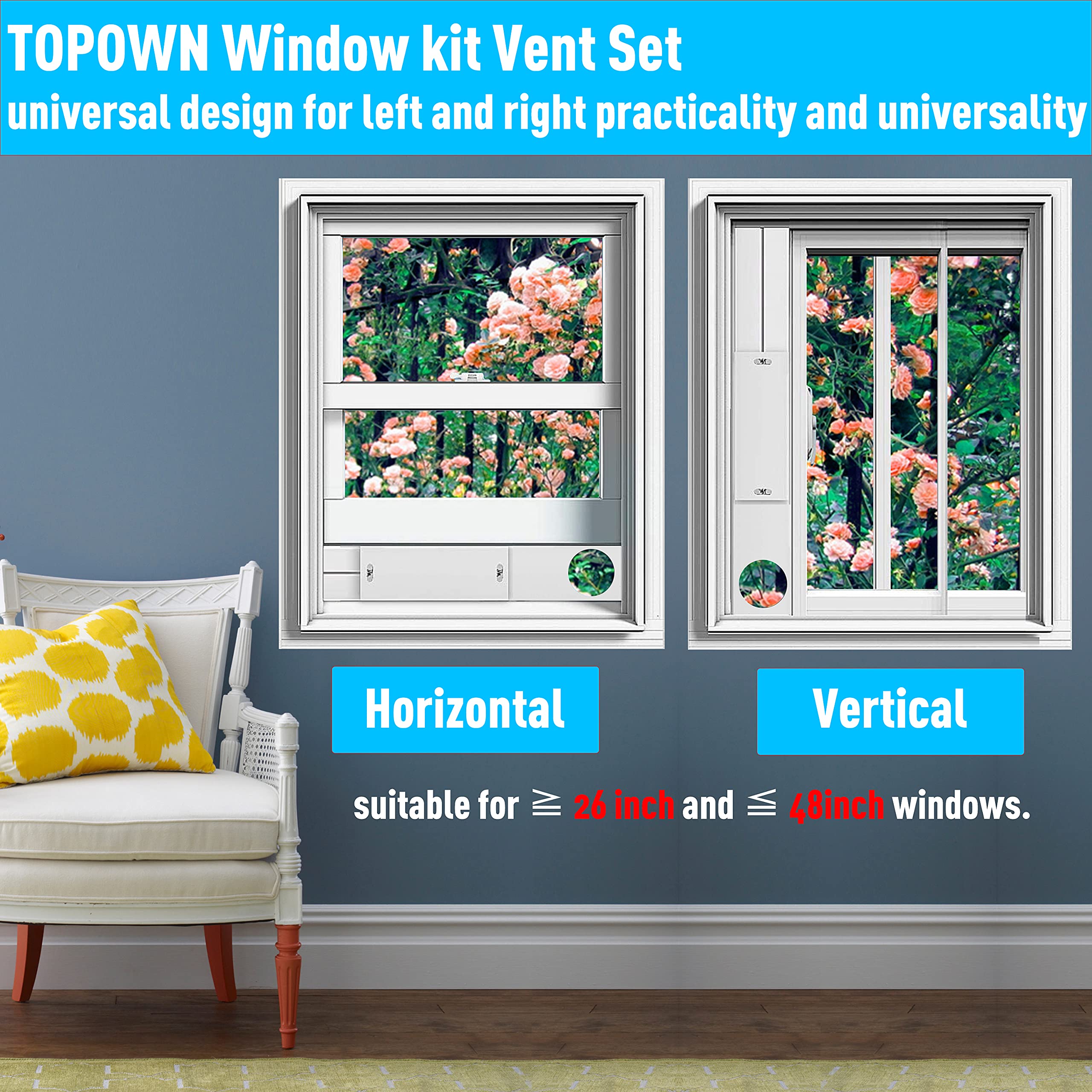TOPOWN Ac Window Vent Kit Slide Kit Plate for Portable Air Conditioner Vertical/Horizontal PVC Seal Bracket -Adjustable Length-with 5.9"/15cm Adaptor Suitable for Mobile Air Conditioner