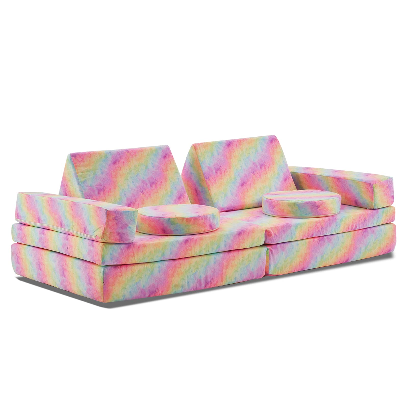 jela Kids Couch Extended Size 10PCS with futons, Floor Couch Floor Sofa Modular Furniture for Kids and Adults, Modular Foam Play Couch, Modular Sectional Sofa (Rainbow)